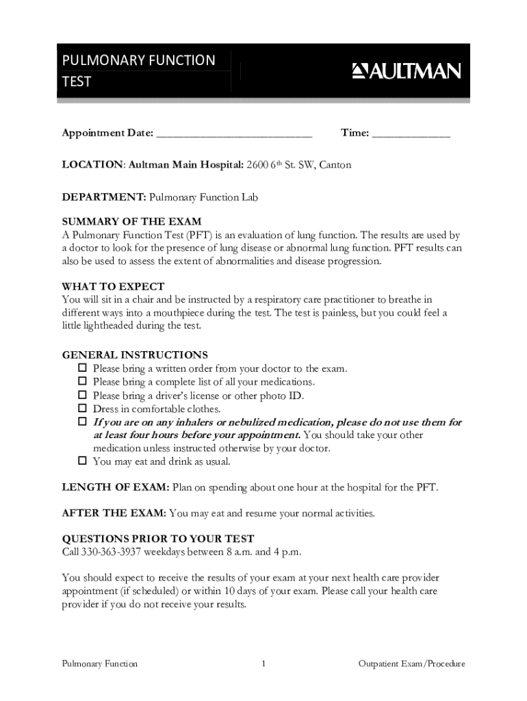 Fillable Online Patient Information Series: Pulmonary Function Tests in ...