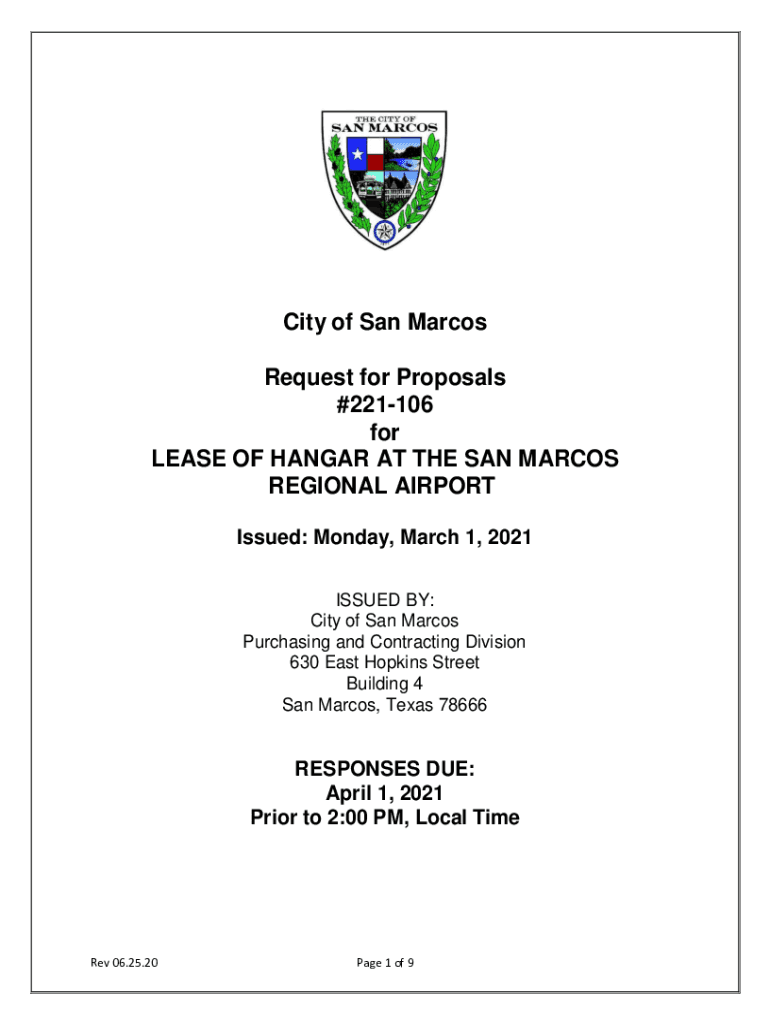 Fillable Online City of San Marcos Request for Proposals #221-106 for LEASE OF ... Fax Email ...