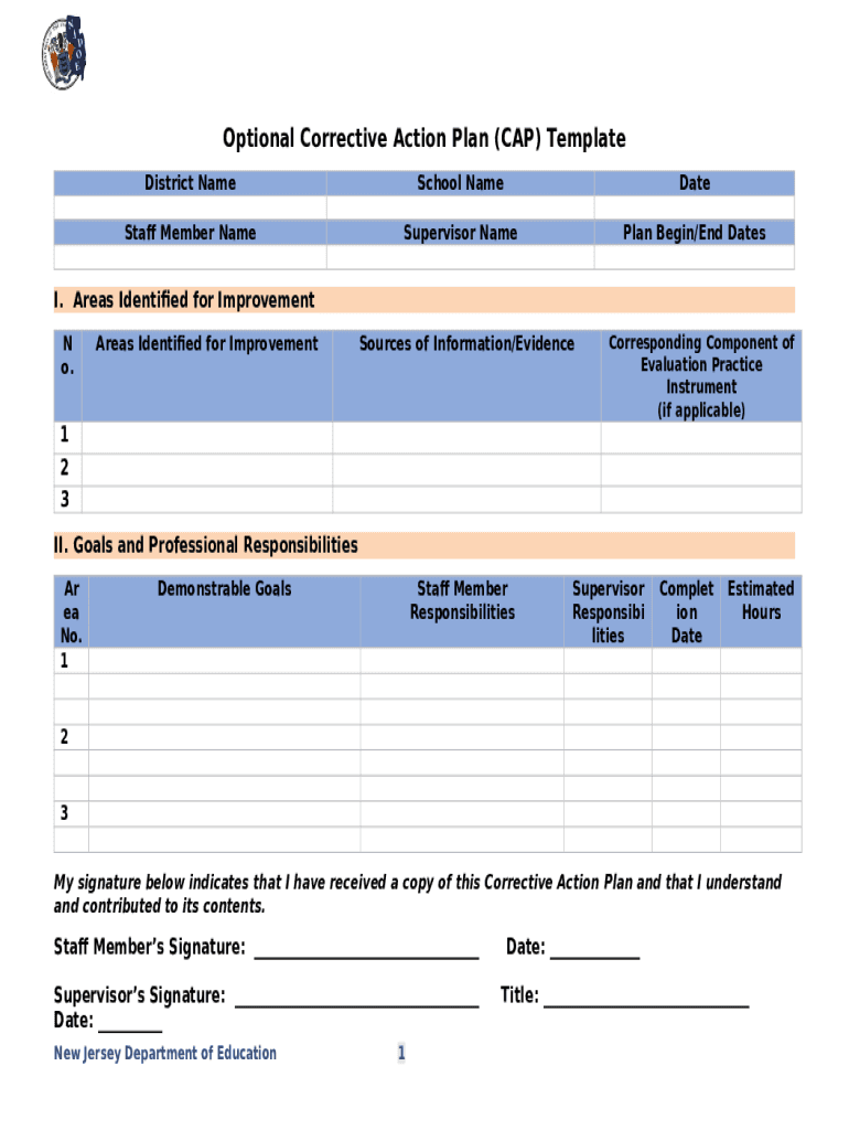Corrective Action Plan Sample - Trenton Public School District Doc ...