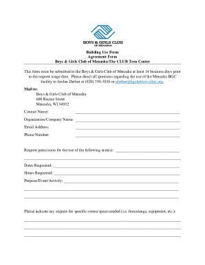 Fillable Online Fillable Online Building Use Form Agreement Form Boys ...