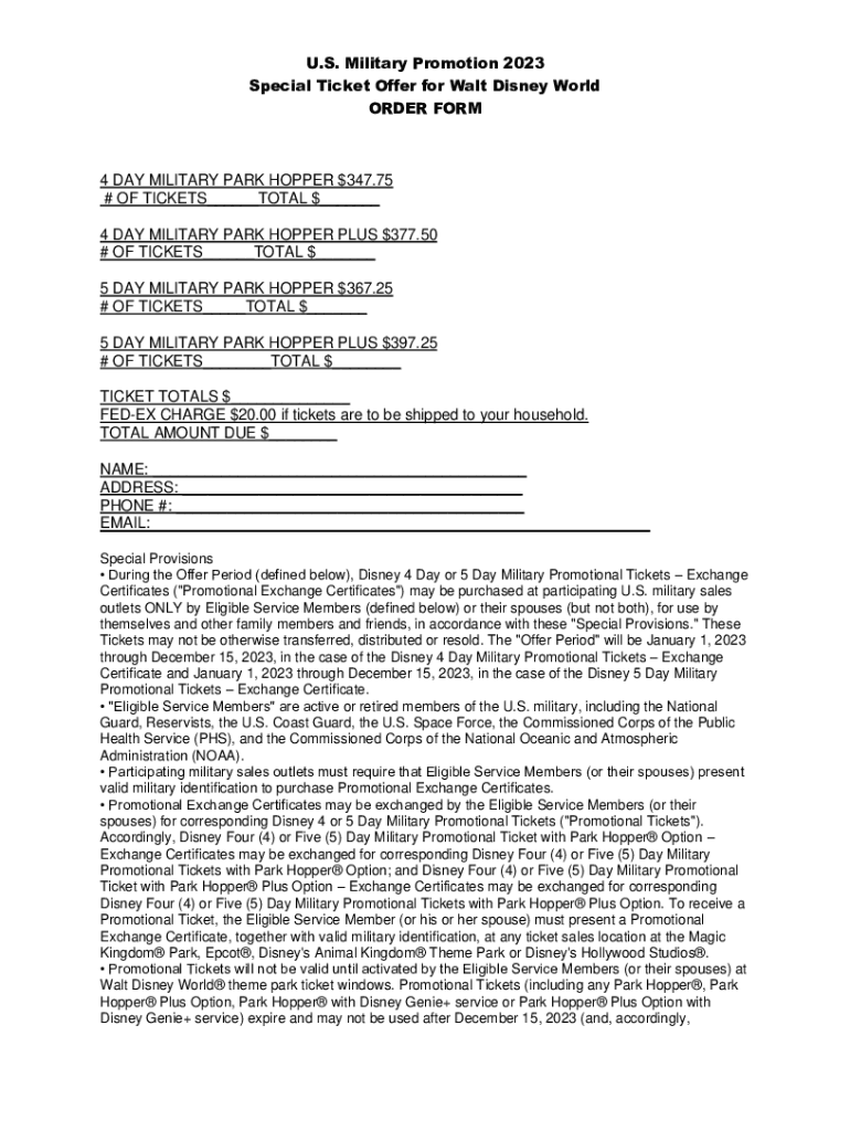 Fillable Online The Disney Armed Forces Salute - Military Ticket and ...