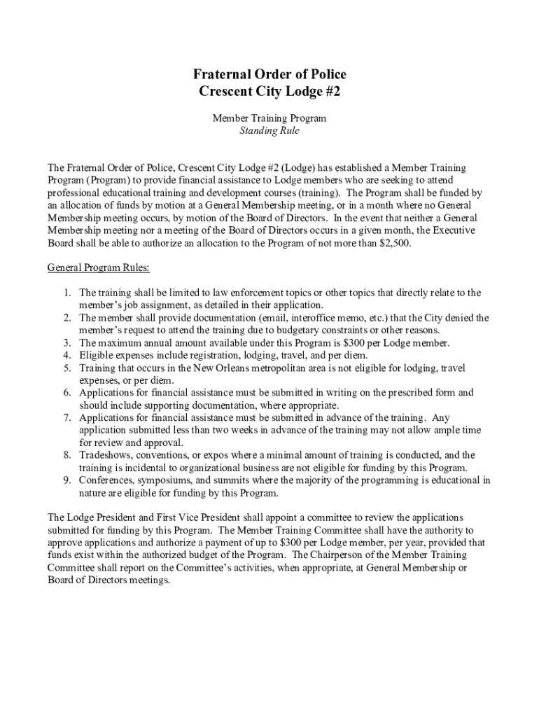 Fillable Online Fraternal Order of Police Crescent City Lodge 2Bush, LA Fax Email Print - pdfFiller