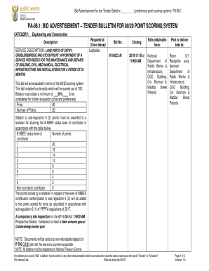 Fillable Online bid advertisementtender bulletin for 80/20 point ...