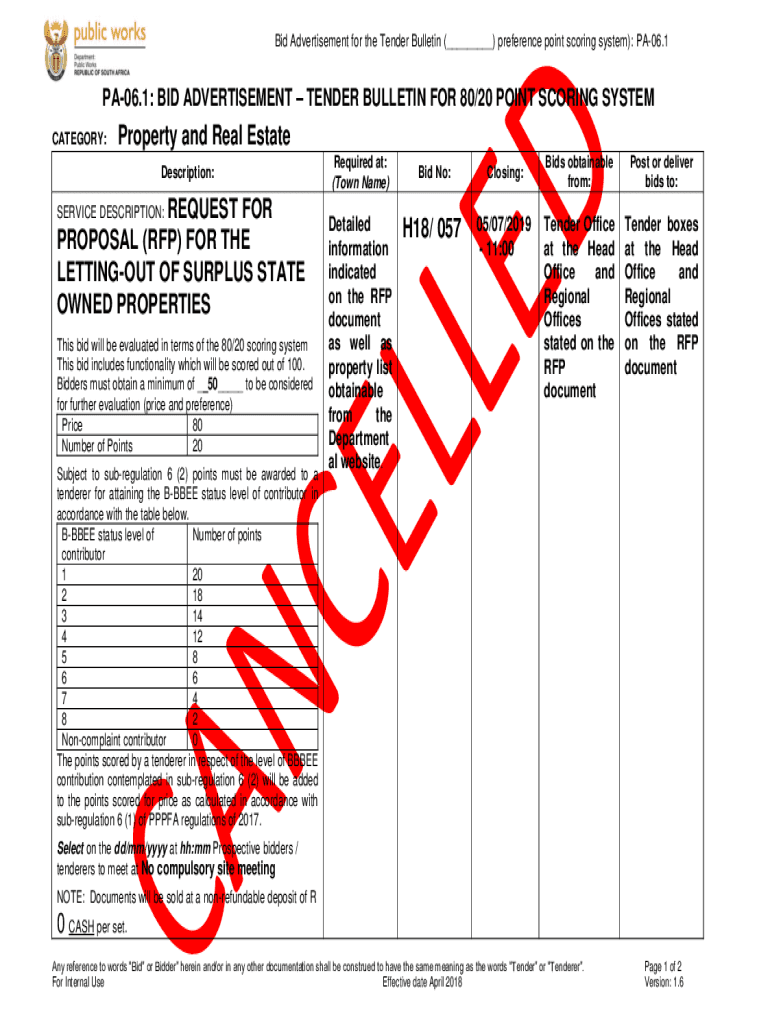 Fillable Online pa-06.1: bid advertisement tender bulletin for 80/20 Fax Email Print - pdfFiller