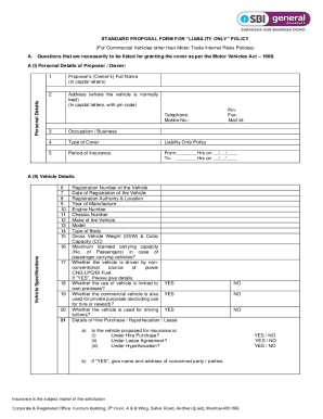 Fillable Online Commercial Vehicles Liability Policy Proposal Form Fax ...