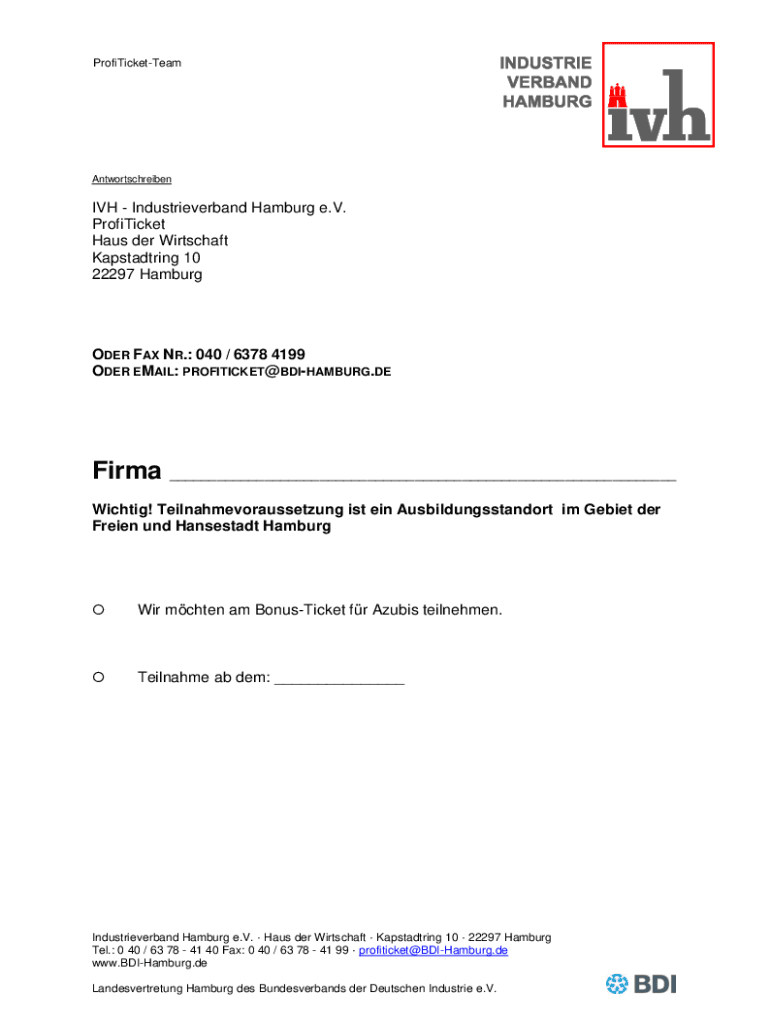 Ausfüllbar Online ProfiTicket-Team Fax Email Drucken - pdfFiller