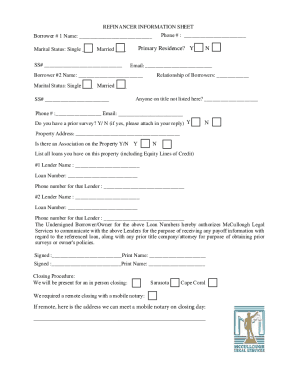 Fillable Online Refinance Opening Sheet Submit Form Fax Email Print ...