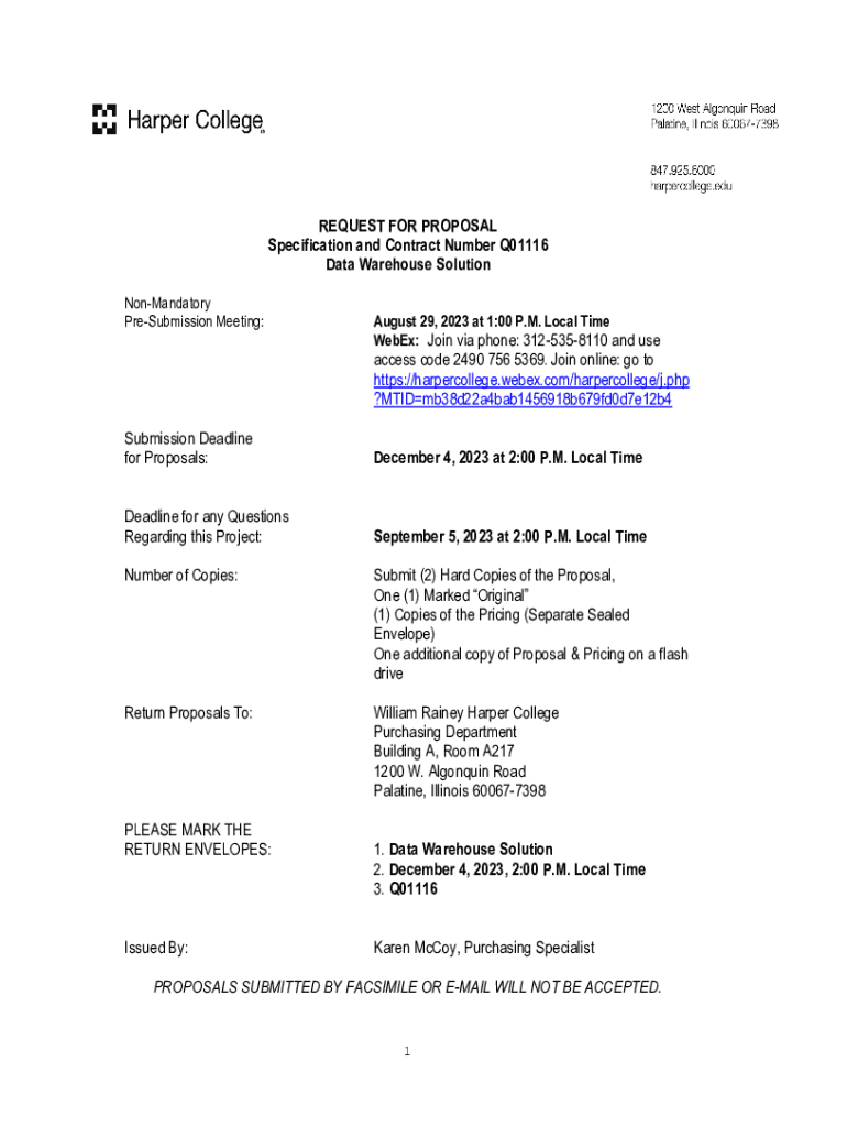 Fillable Online REQUEST FOR PROPOSAL Specification and Contract Number ...