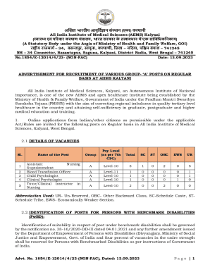 Fillable Online AIIMS KalyaNI. No. 2345/E-12014/2/23-(NON.FAC) Fax Email Print - pdfFiller