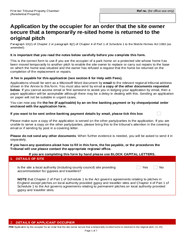This is the correct to use if you are the occupier of a park home on a ...