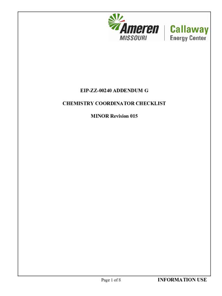 Fillable Online Callaway Plant - EIP-ZZ-00240 Addendum G, "Chemistry ...