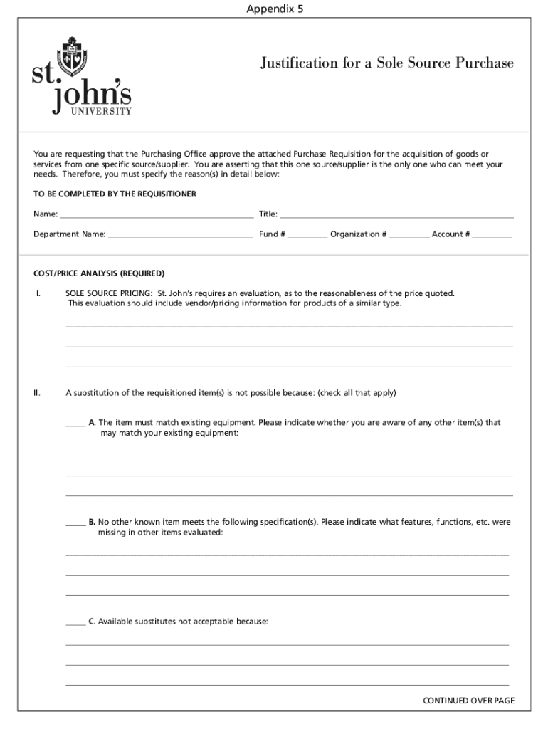 Fillable Online SOLE SOURCE JUSTIFICATION AND APPROVAL FORM Fax Email Print - pdfFiller