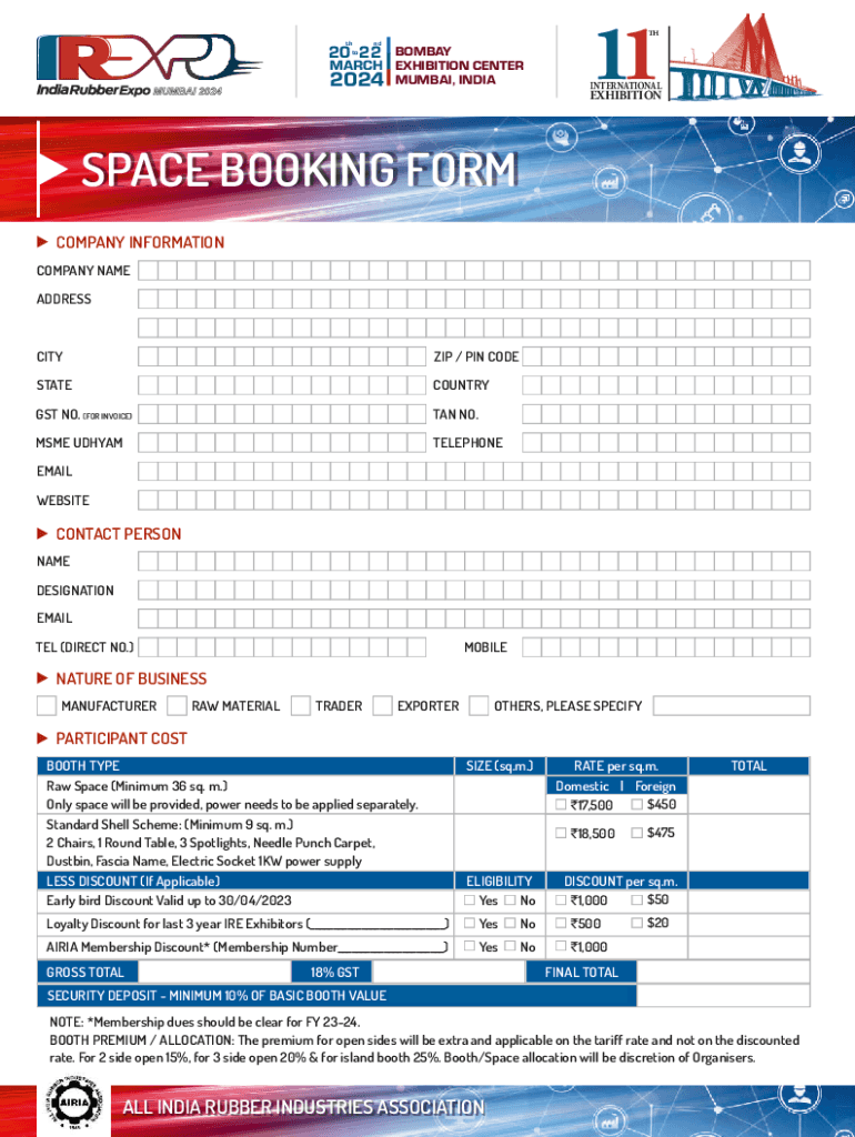 Fillable Online Space Booking Form. Space Booking Form Fax Email Print ...