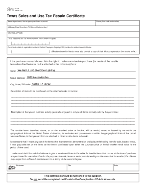 Fillable Online Texas Sales and Use Tax Resale Certificate (Form Fax ...