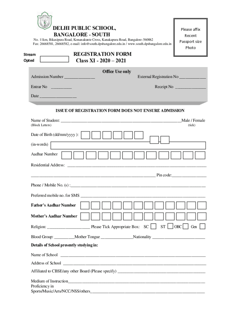 Fillable Online delhi public school bangalore - south junior school Fax ...