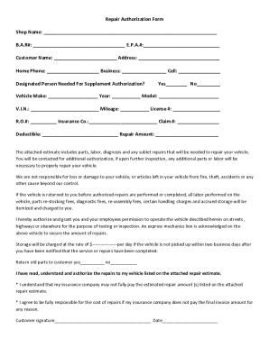 Fillable Online Body shop work order forms Fax Email Print - pdfFiller