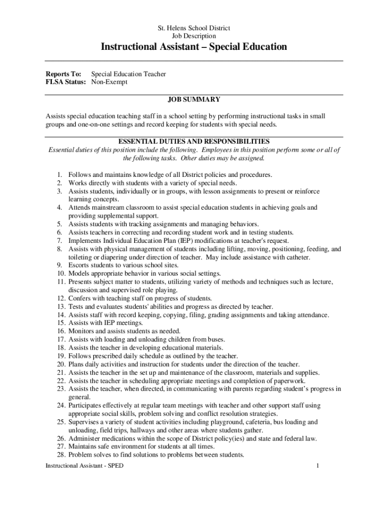 Fillable Online title 1 reading teacher job description - - Care for ...