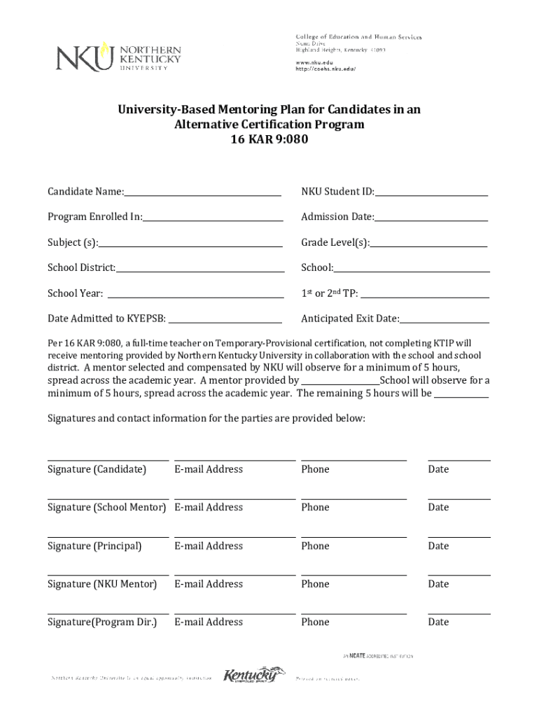 Fillable Online 1 EKU Option 6 Mentoring Plan Section I According to ...