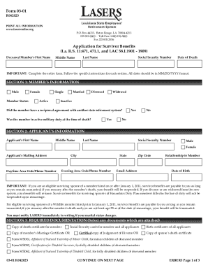 Fillable Online Application for Survivor Benefits (La. R.S. 11:471, 471 ...