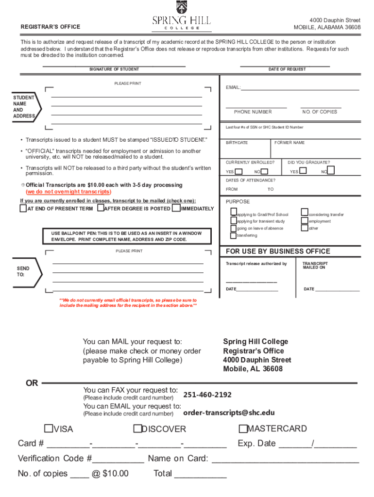 Fillable Online Transcript-Request-OfficialSpringHill2022.pdf ...