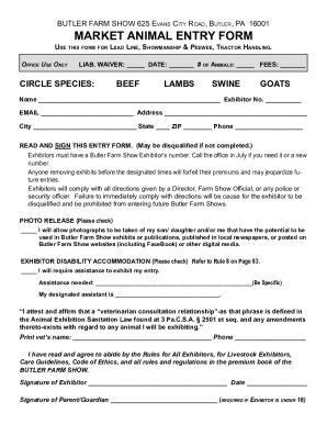 Fillable Online BUTLER FARM SHOW 625 Evans City Road, Butler, PA 16001 ...