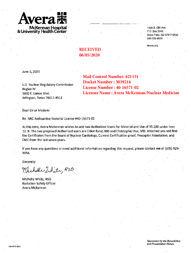 Fillable Online Avera McKennan/Nuclear Medicine; Amendment Request ...