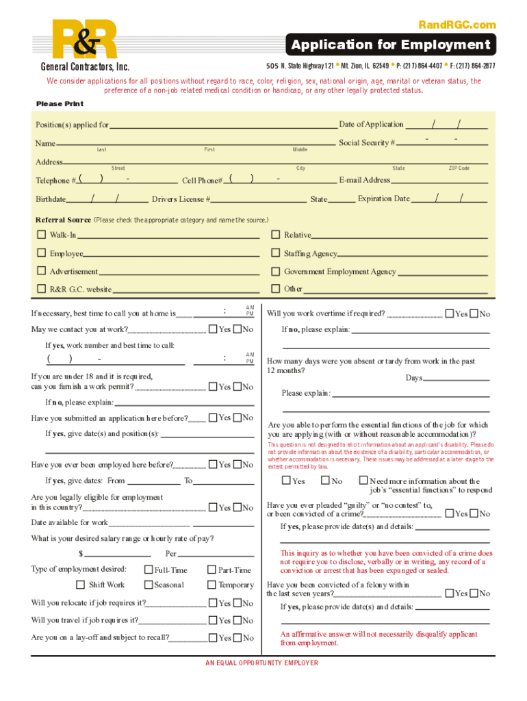 Fillable Online R & R General Contractors, Inc.: Industrial, Commercial ... Fax Email Print ...