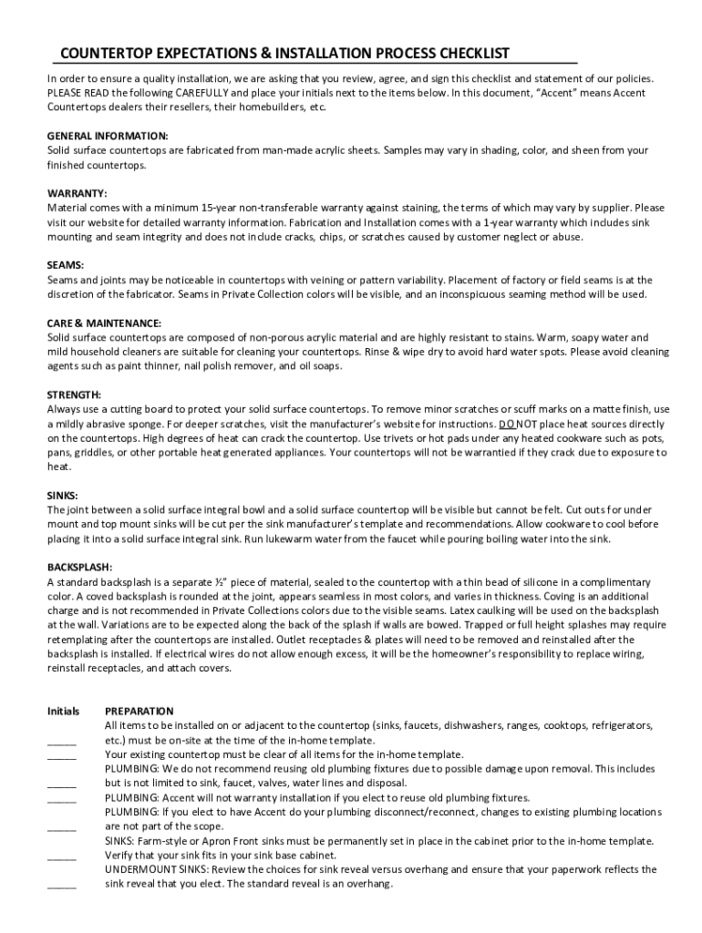 Fillable Online What To Expect When You Purchase New Countertops Fax Email Print - pdfFiller