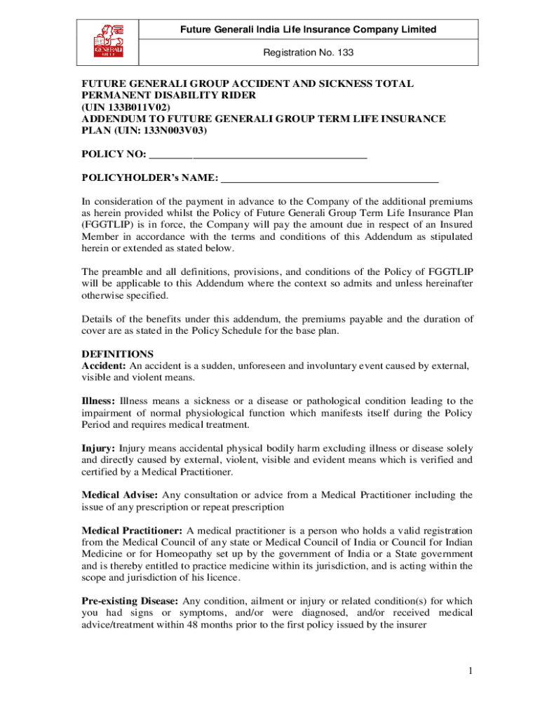 Fillable Online life futuregenerali Future Generali Life Insurance ...