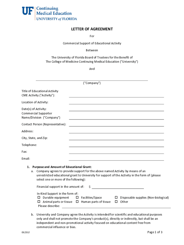 Fillable Online LETTER OF AGREEMENT - Continuing Medical Education Fax ...
