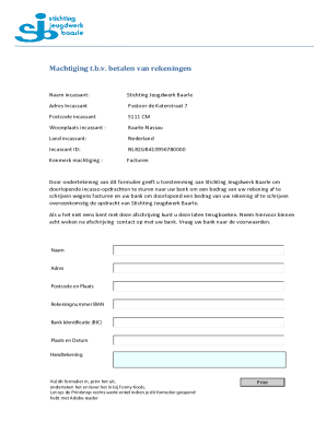 Invulbaar Online Machtiging t.b.v. betalen van rekeningen Faxnummer ...