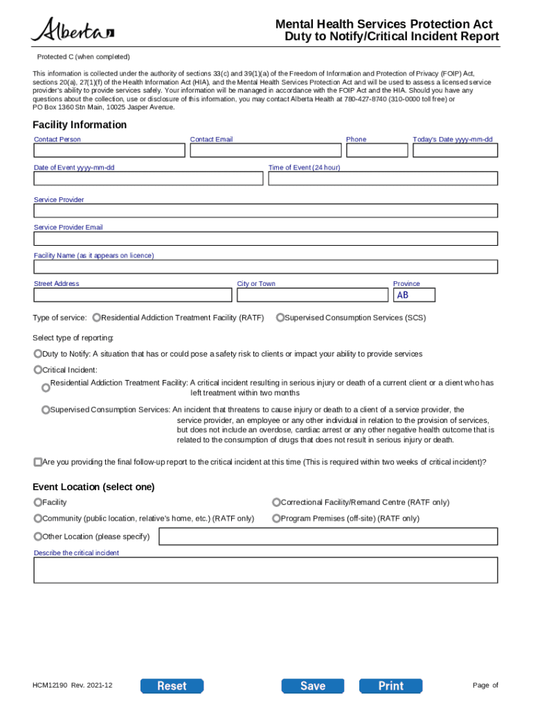 Fillable Online Mental Health Services Protection Act Duty to Notify ...