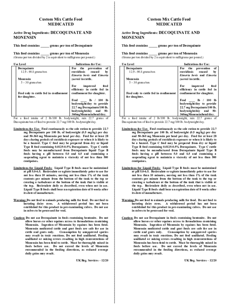 Fillable Online MF2043 Medicated Feed Additives for Beef Cattle and ...
