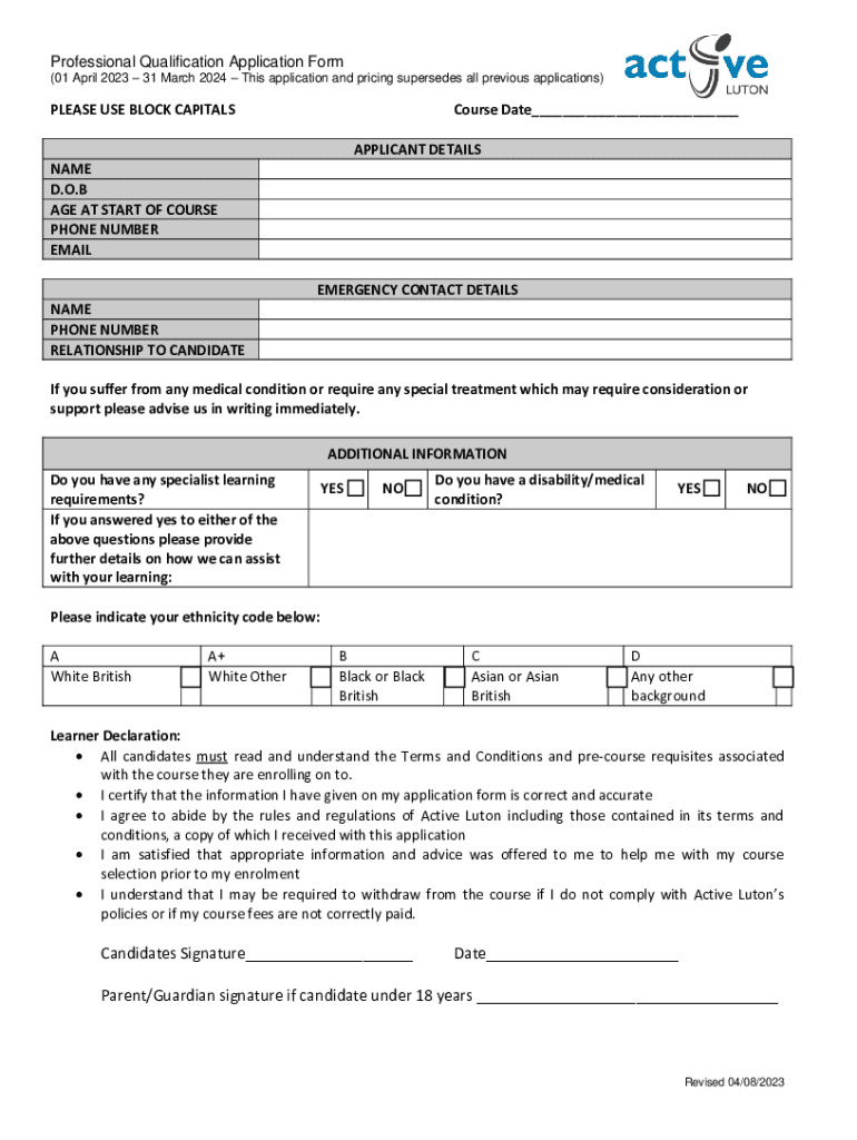 Fillable Online Professional Qualification Application Form Fax Email Print - pdfFiller