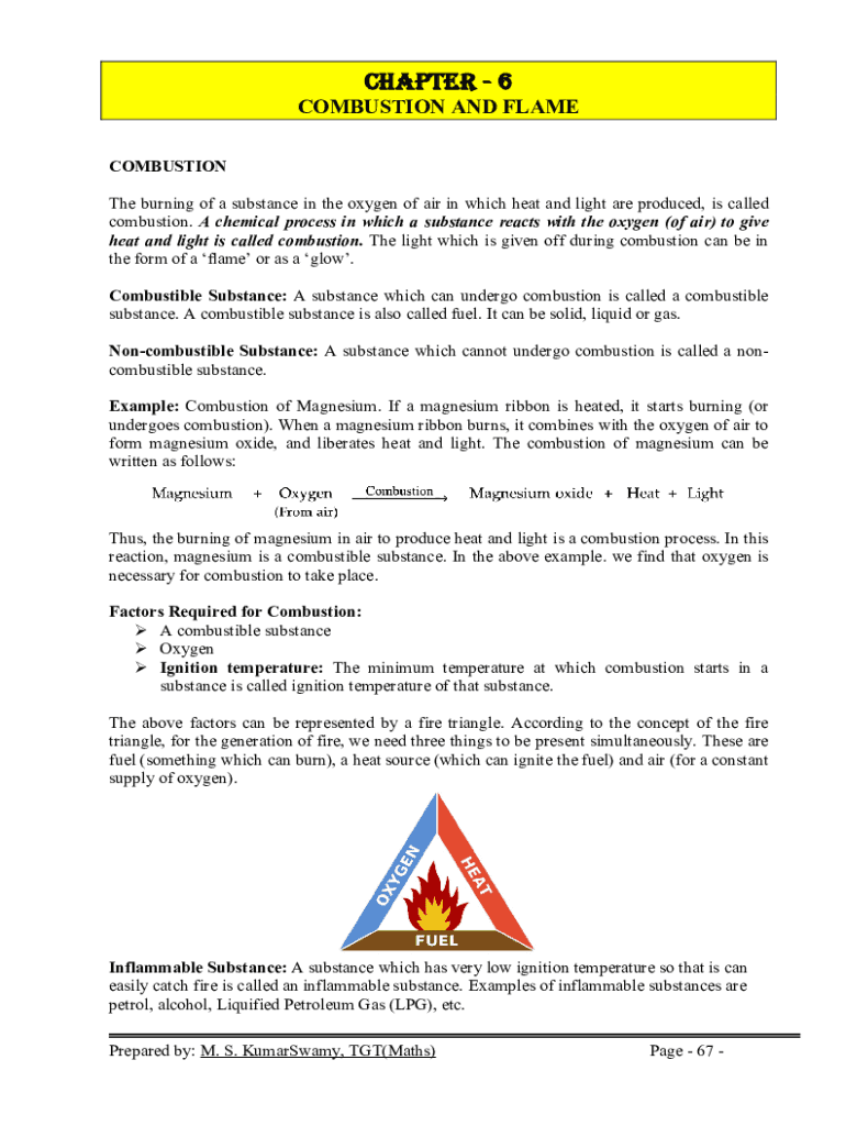 Fillable Online Combustion is the process of burning of a substance in ...