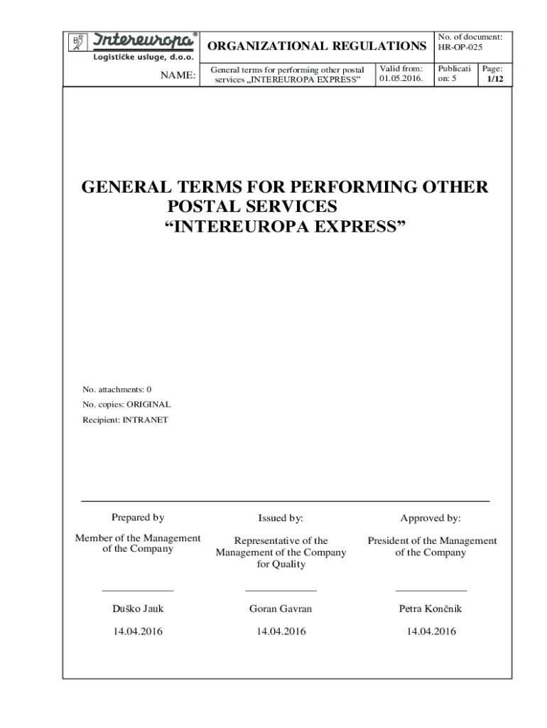 Fillable Online GENERAL TERMS FOR PERFORMING OTHER POSTAL ... Fax Email ...