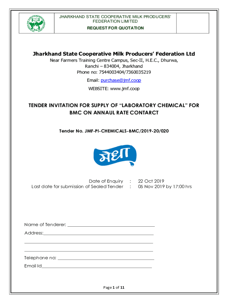 Fillable Online Jharkhand State Cooperative Milk Producers' Federation Ltd ... Fax Email Print ...