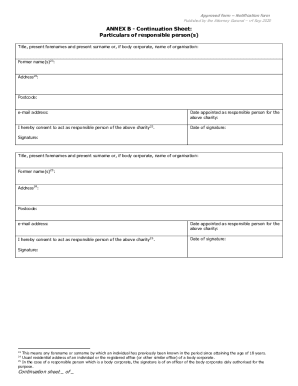 Fillable Online Continuation Sheet: Particulars of responsible person(s ...