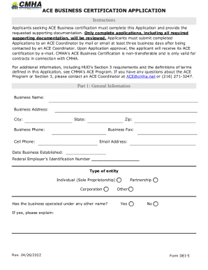 Fillable Online ace business certification application Fax Email Print ...
