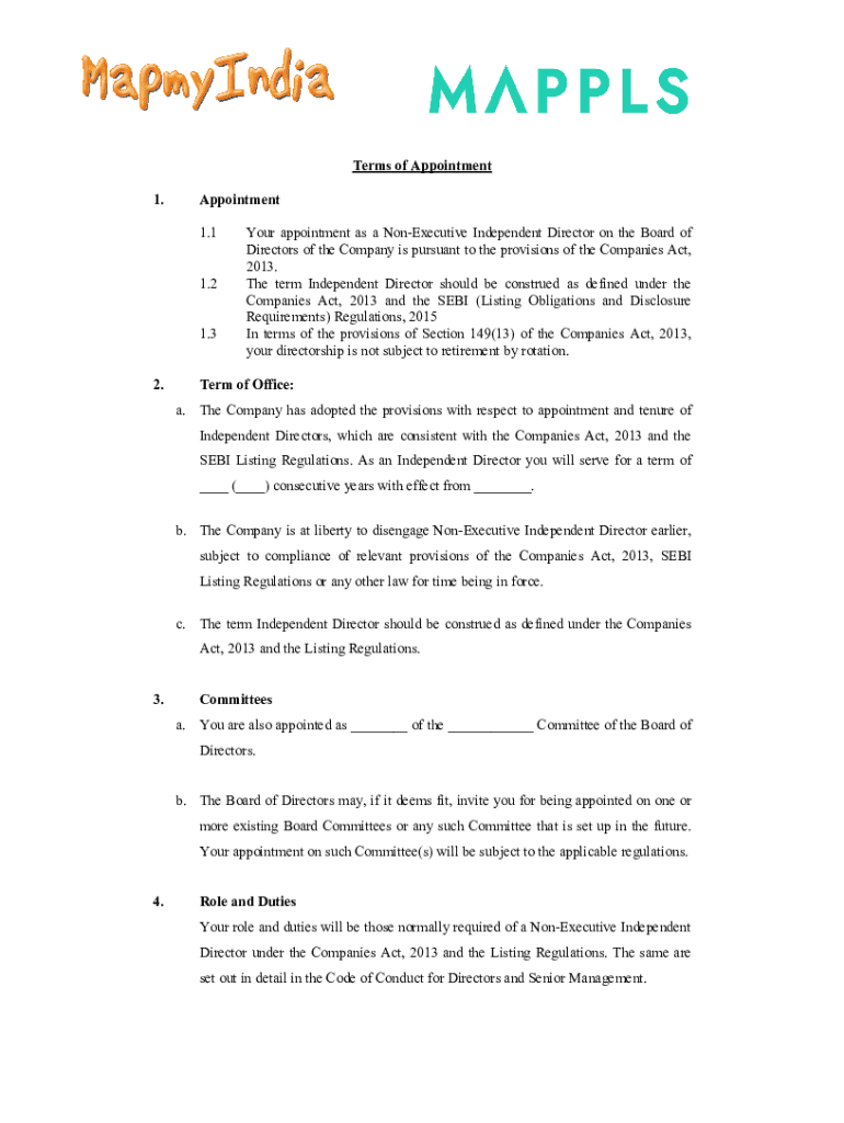Fillable Online Form of appointment letter for non-executive directors ...