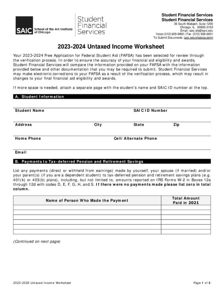 Fillable Online 2023-2024 Untaxed Income Worksheet Fax Email Print ...