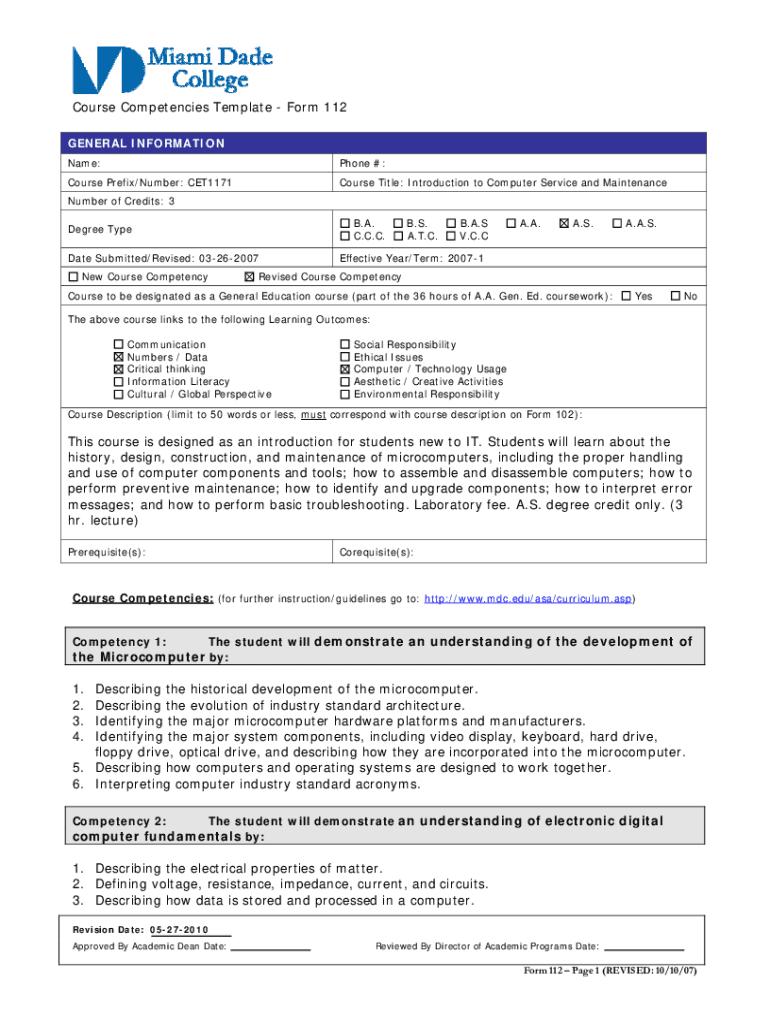 Fillable Online Course Competencies Template - Form 112 Competency 1: The Fax Email Print ...
