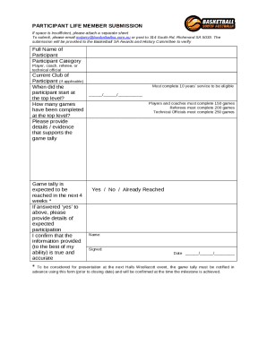 PARTICIPANT LIFE MEMBER SUBMISSION Doc Template | pdfFiller