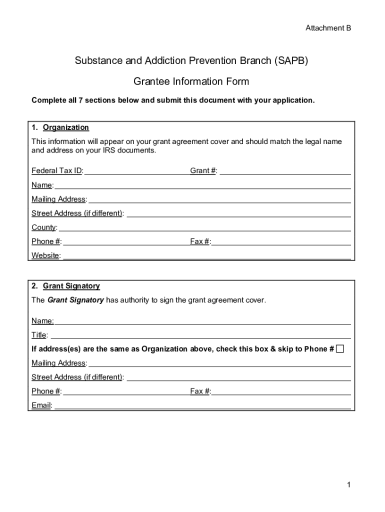 Fillable Online Attachment B - Grantee Information Form Fax Email Print ...
