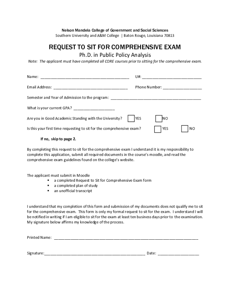 Fillable Online REQUEST TO SIT FOR COMPREHENSIVE EXAM Fax Email Print ...