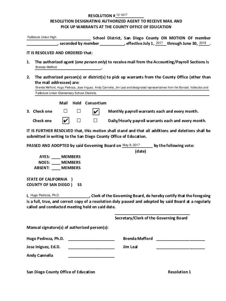 Fillable Online Edit to Resolutions: SDCOE Signatories to add Andy Fax ...