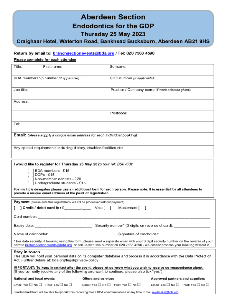 Fillable Online Booking form - Aberdeen Section - 25-May- ... Fax Email Print - pdfFiller