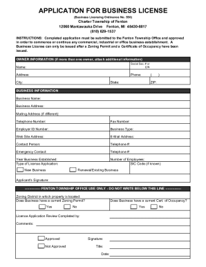 Fillable Online Fillable Online fentontownship Business License ...