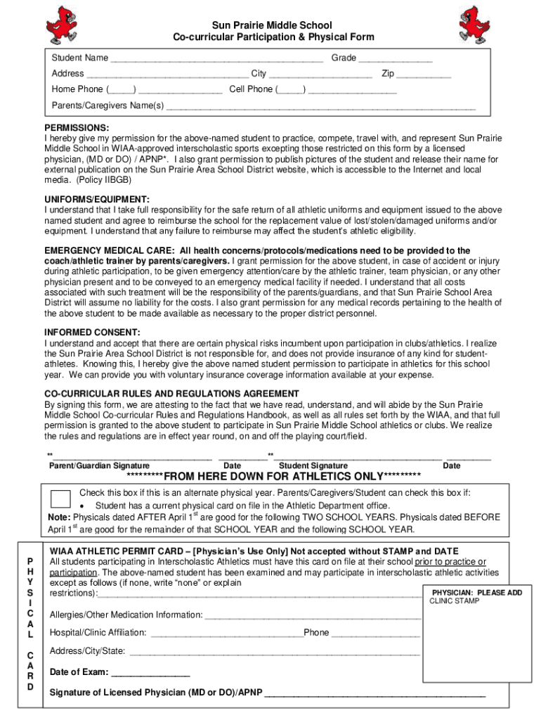 Fillable Online Sun Prairie Area School District Prairie View Middle ...