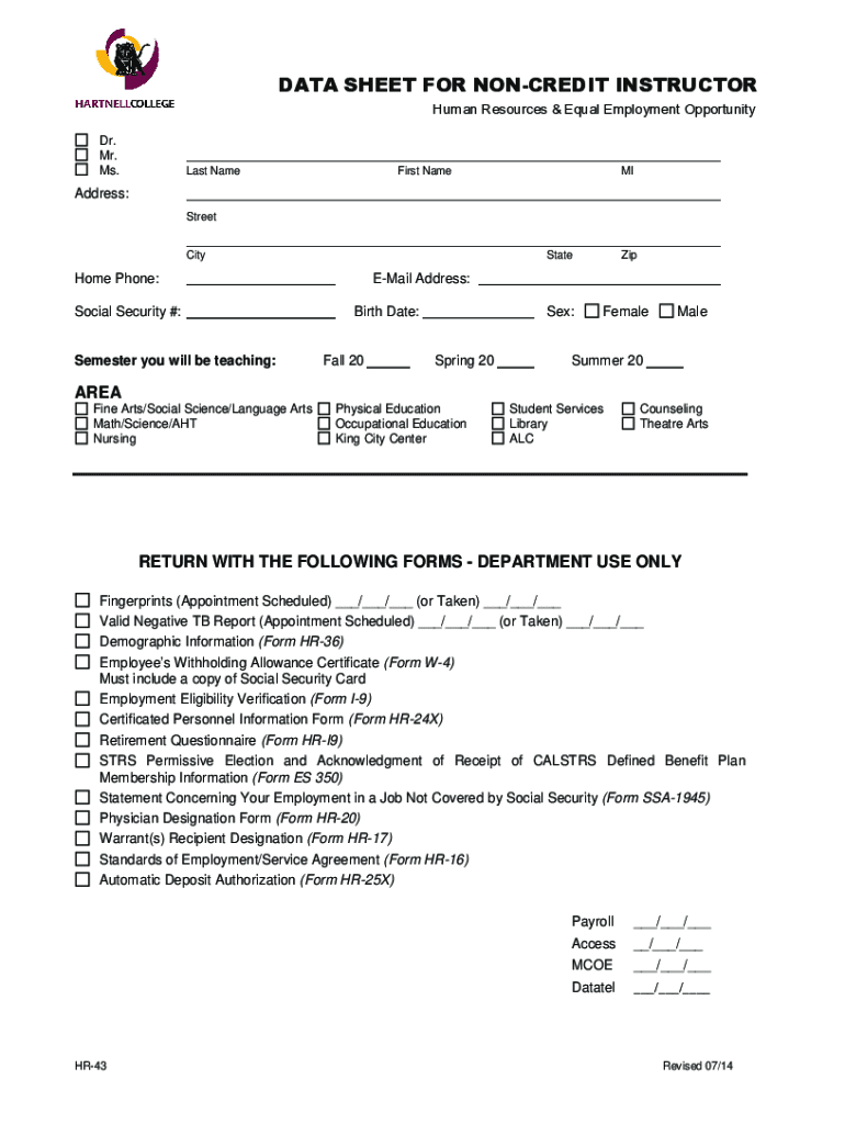 Fillable Online Continuing Education Information Sheet for Instructors ...